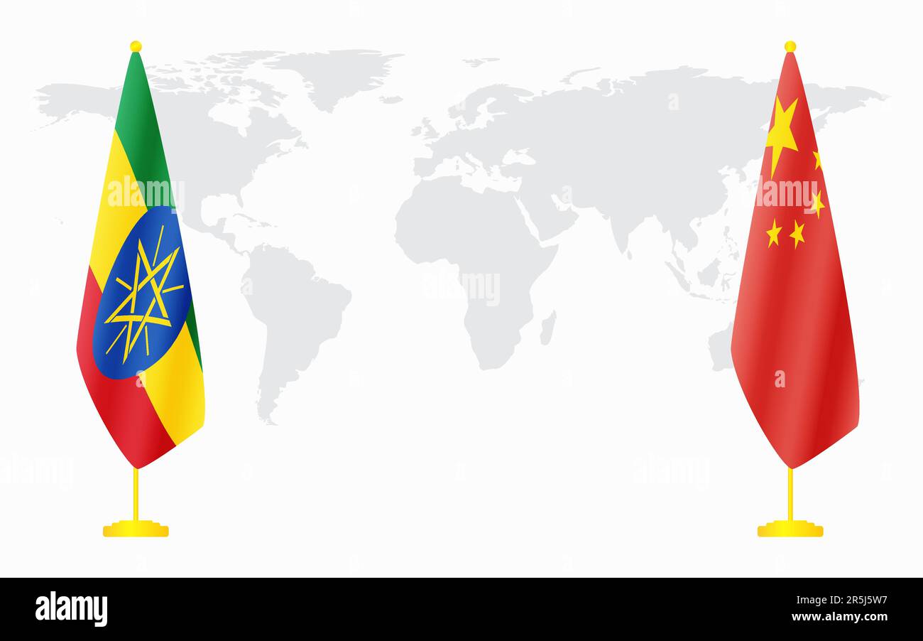China and Ethiopia flags for official meeting against background of ...