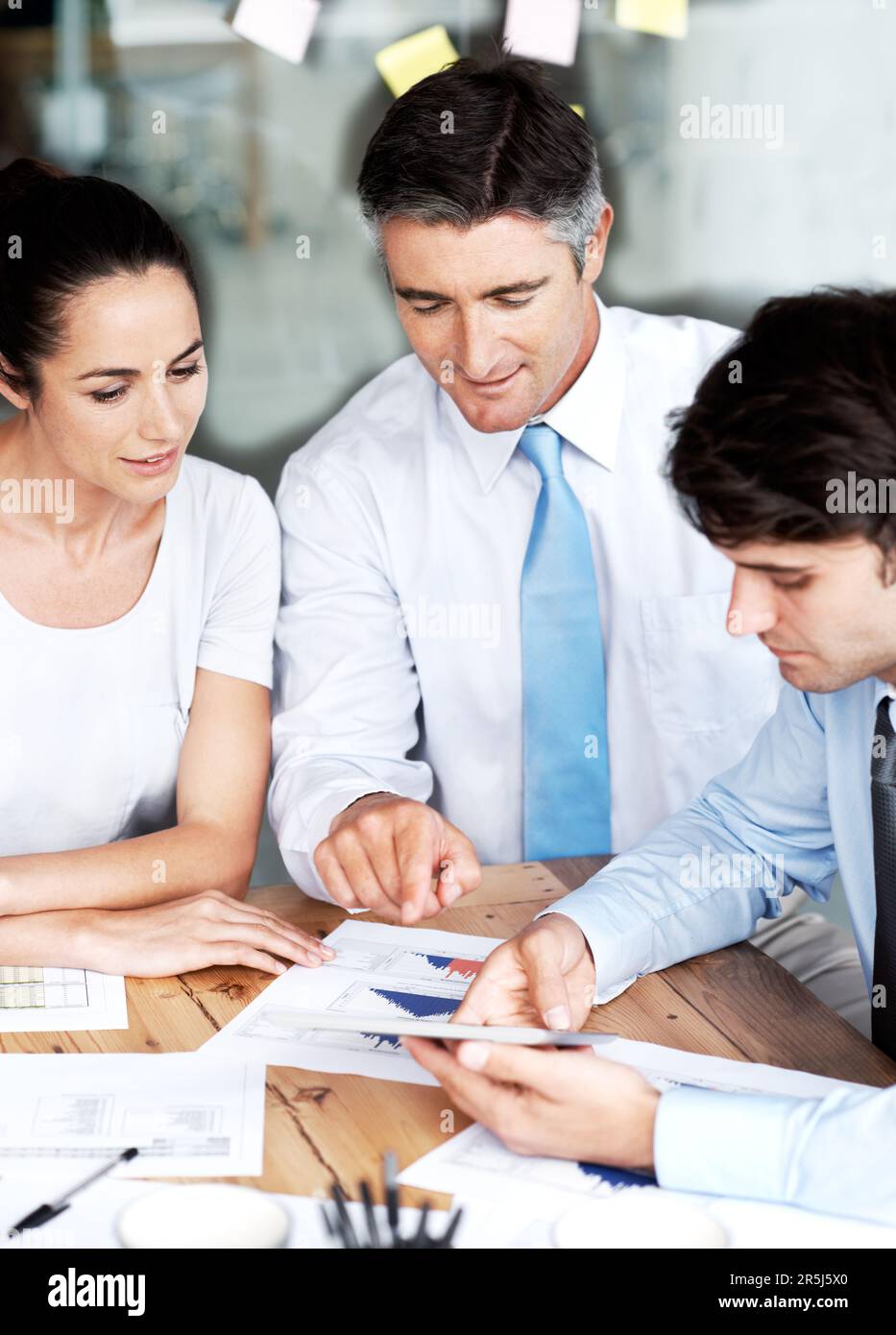 Sharing ideas for their project. Group of businesspeople working ...