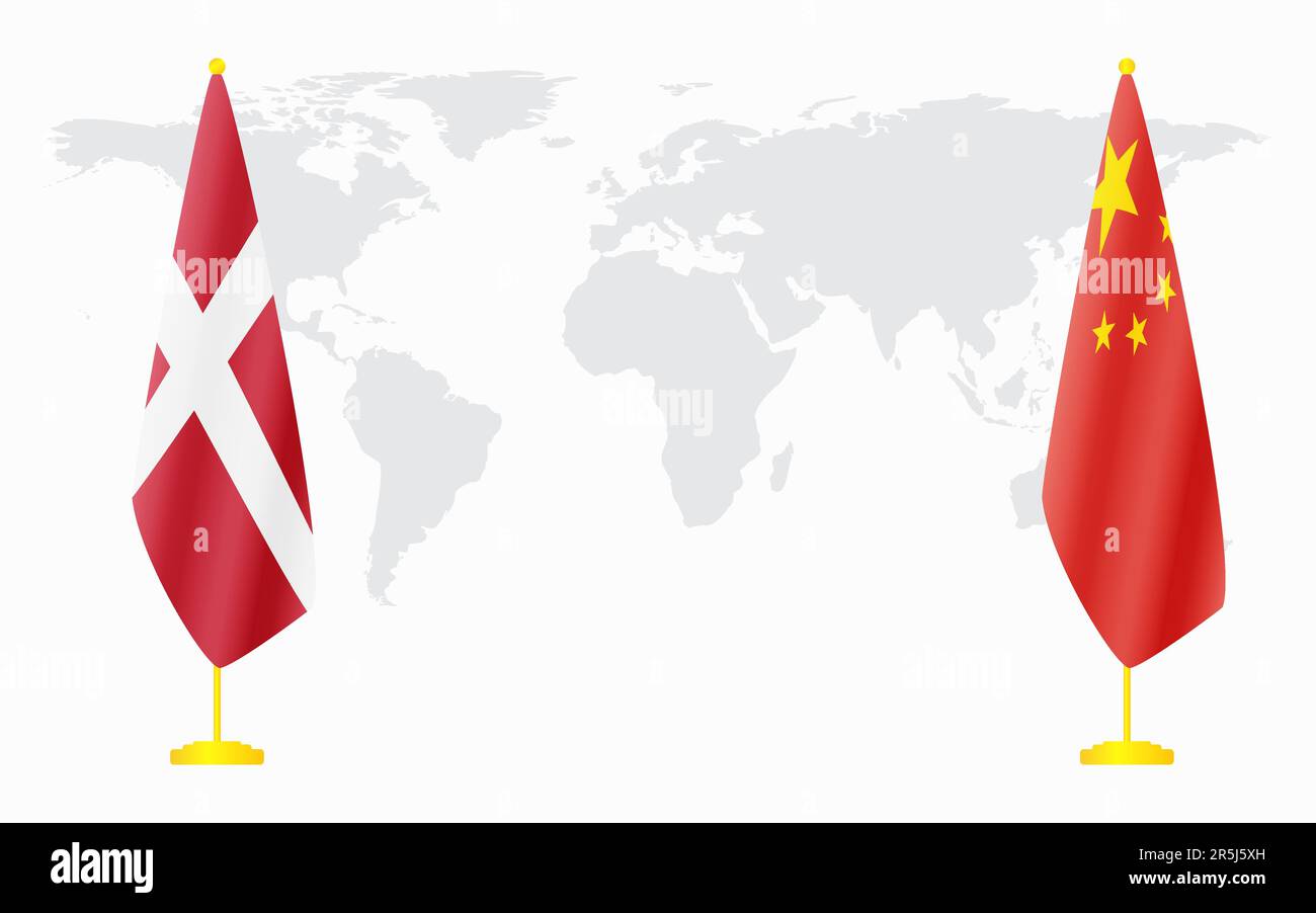 China and Denmark flags for official meeting against background of ...