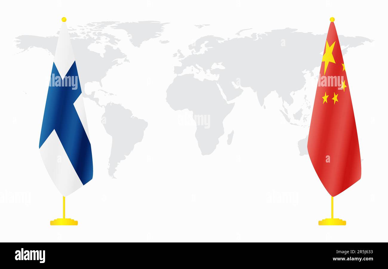 China and Finland flags for official meeting against background of ...