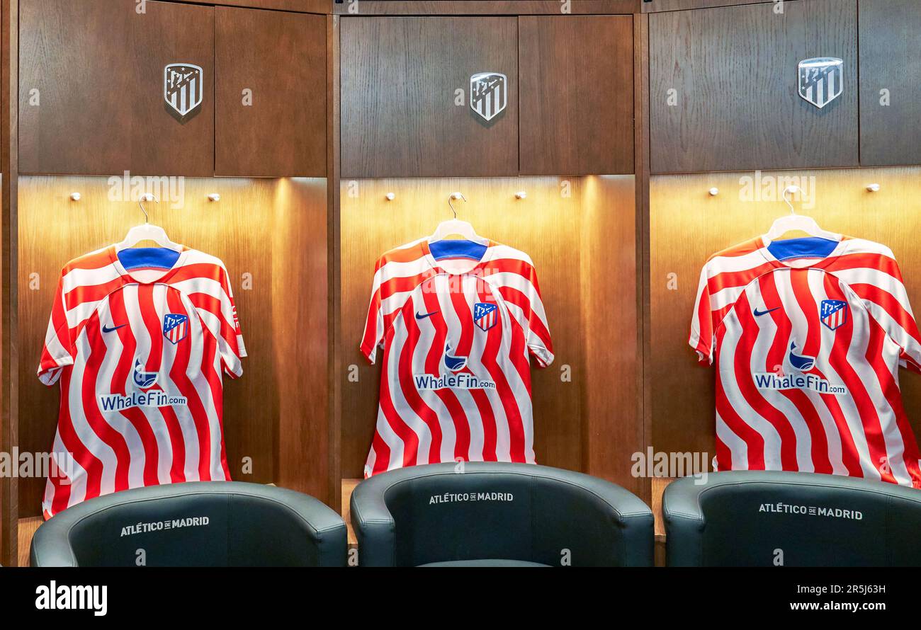 In the changing room of FC Atletico Madrid at Civitas Metropolitano ...