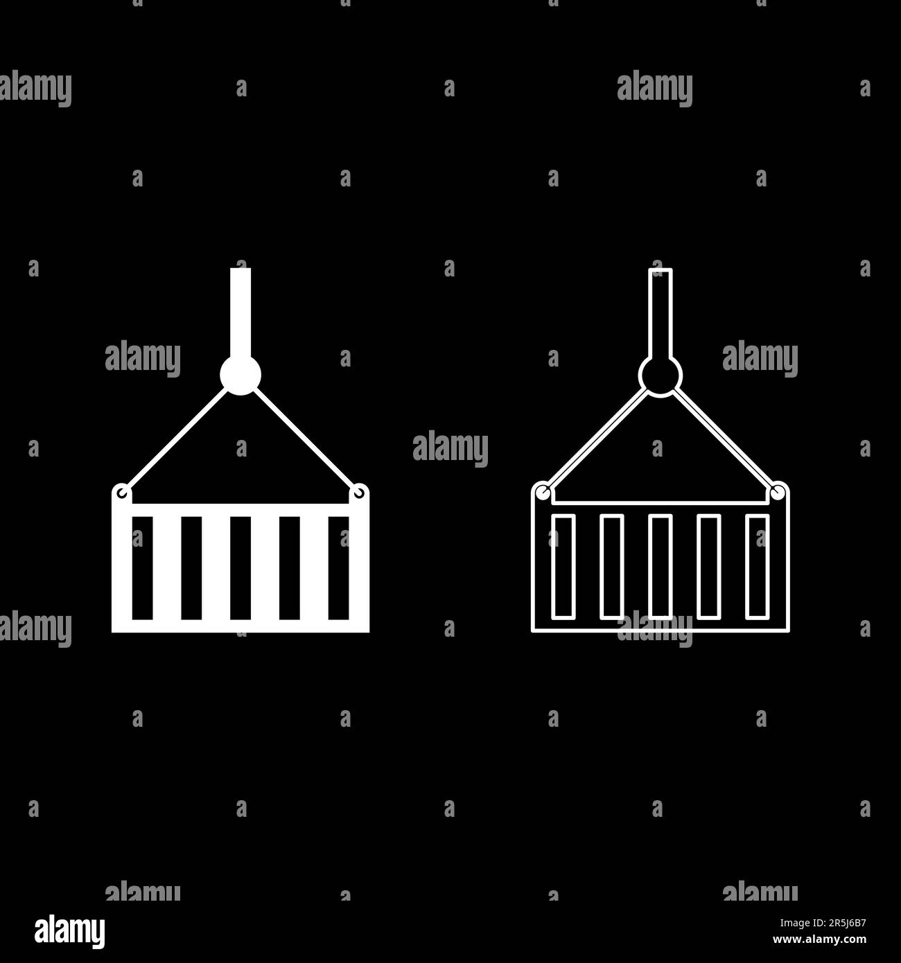 Port container on cable pulley freight export import shipping logistic commerce concept set icon ...