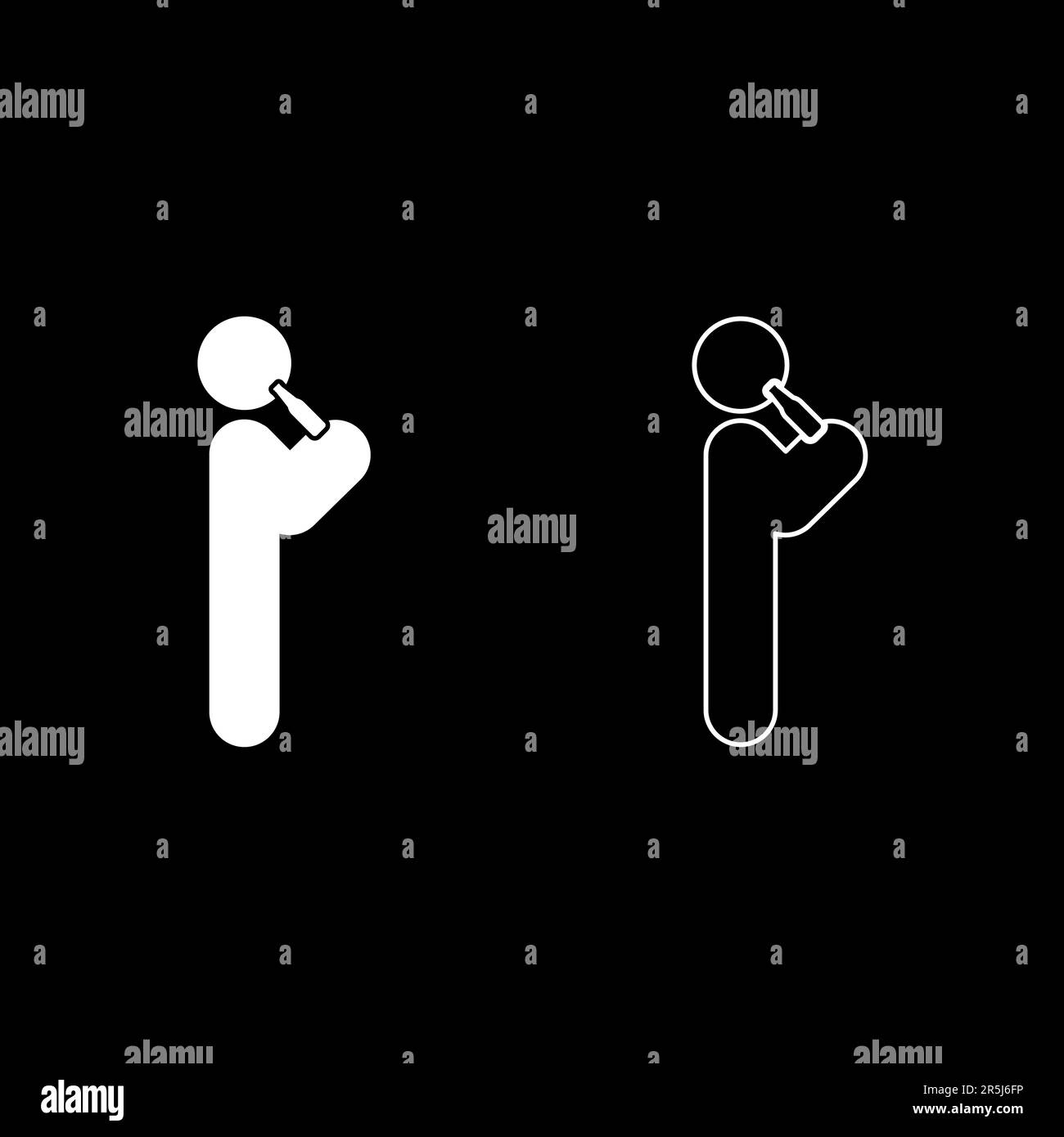 Man human drinking water alcohol beer from bottle standing position set ...