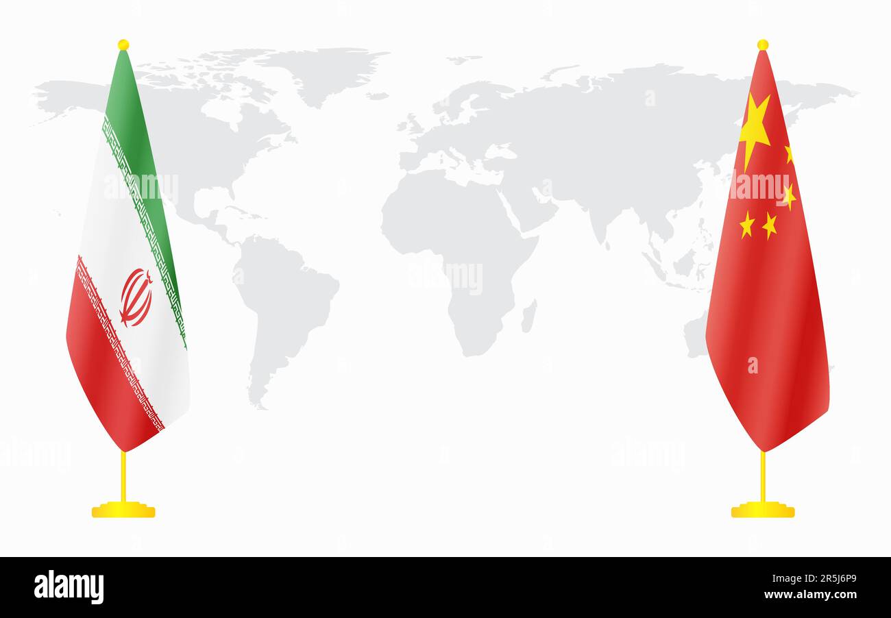 China and Iran flags for official meeting against background of world ...