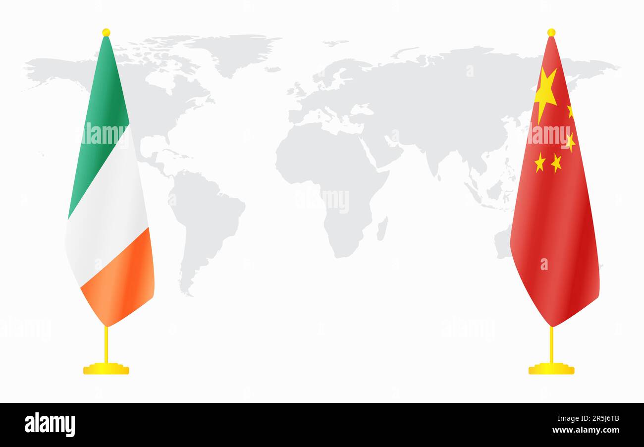 China and Ireland flags for official meeting against background of ...