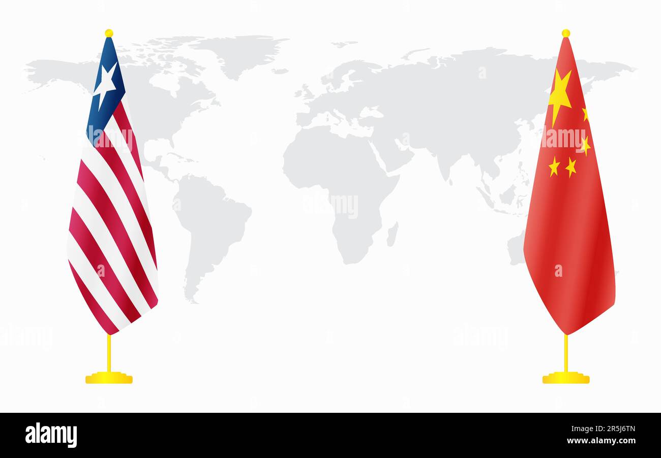 China and Liberia flags for official meeting against background of ...