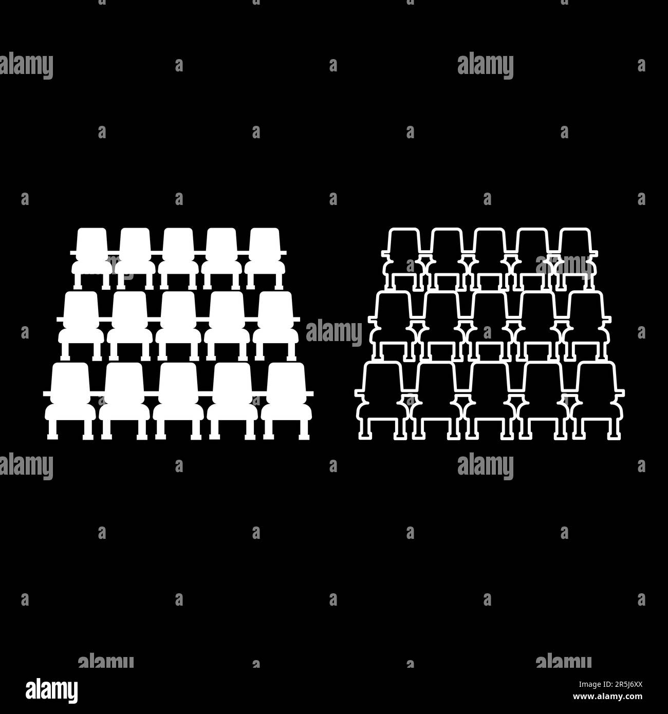 Chairs in cinema armchairs theater hall seats entertainment performance set icon white color ...