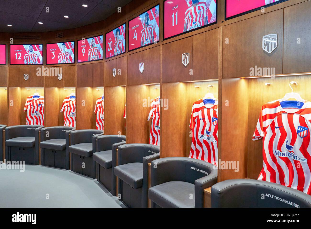 In the changing room of FC Atletico Madrid at Civitas Metropolitano ...