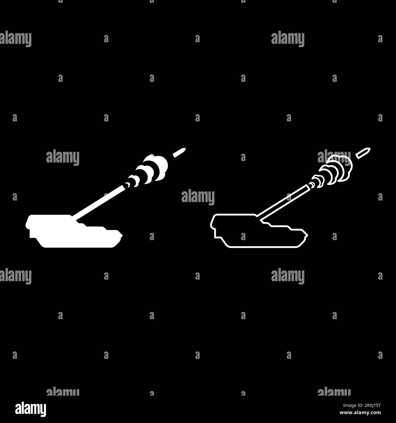 Self-propelled howitzer artillery system archer shoots projectile shell set icon white color ...