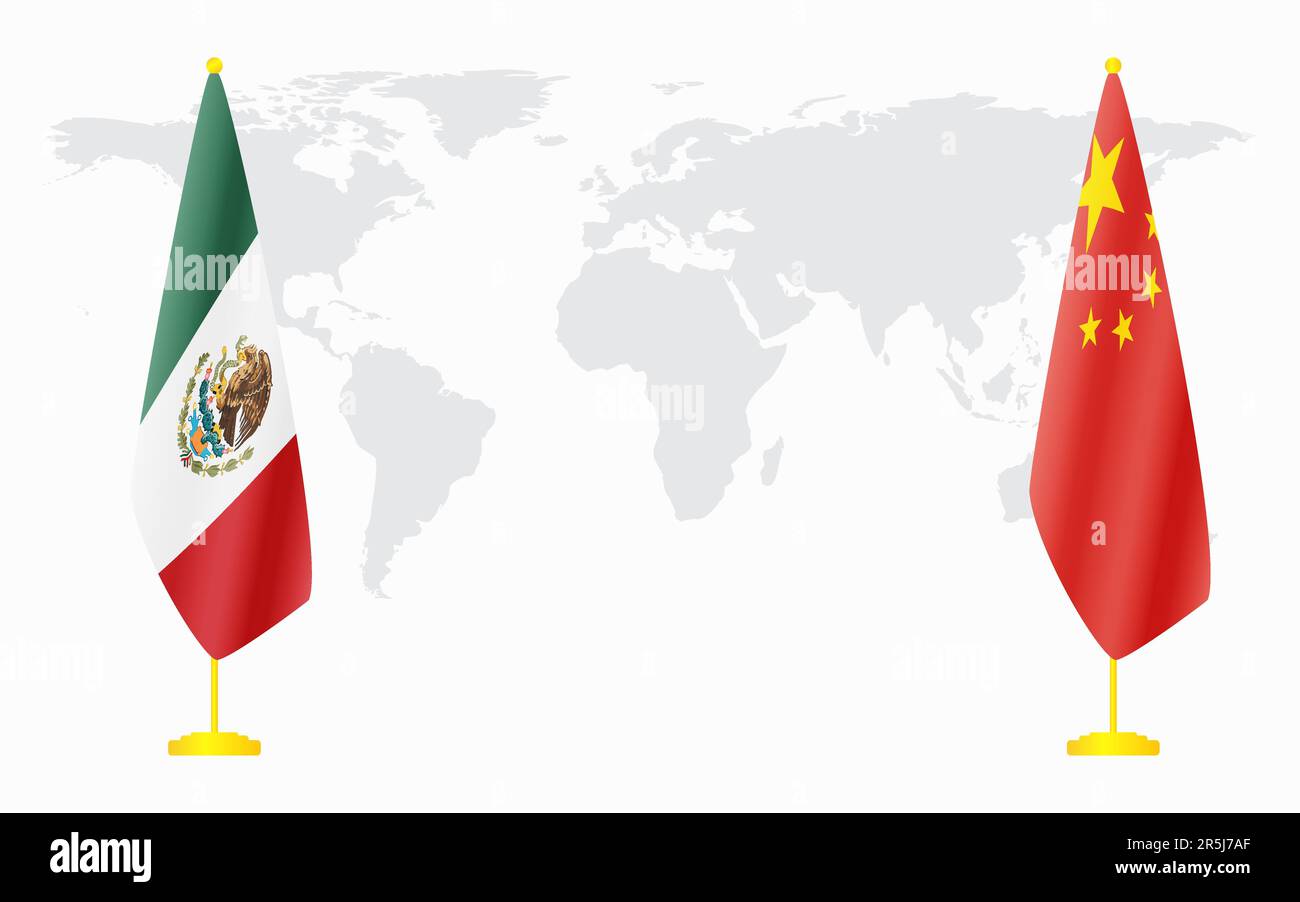 China and Mexico flags for official meeting against background of world ...