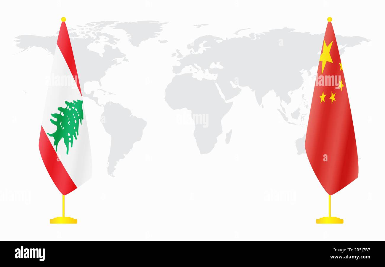 China and Lebanon flags for official meeting against background of ...