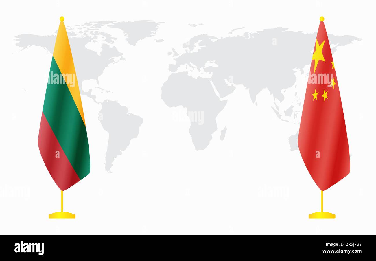 China and Lithuania flags for official meeting against background of ...