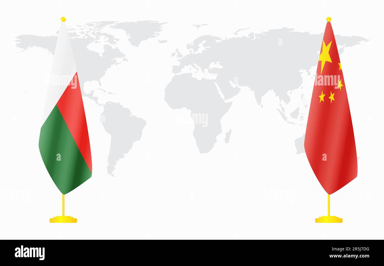 China and Madagascar flags for official meeting against background of ...