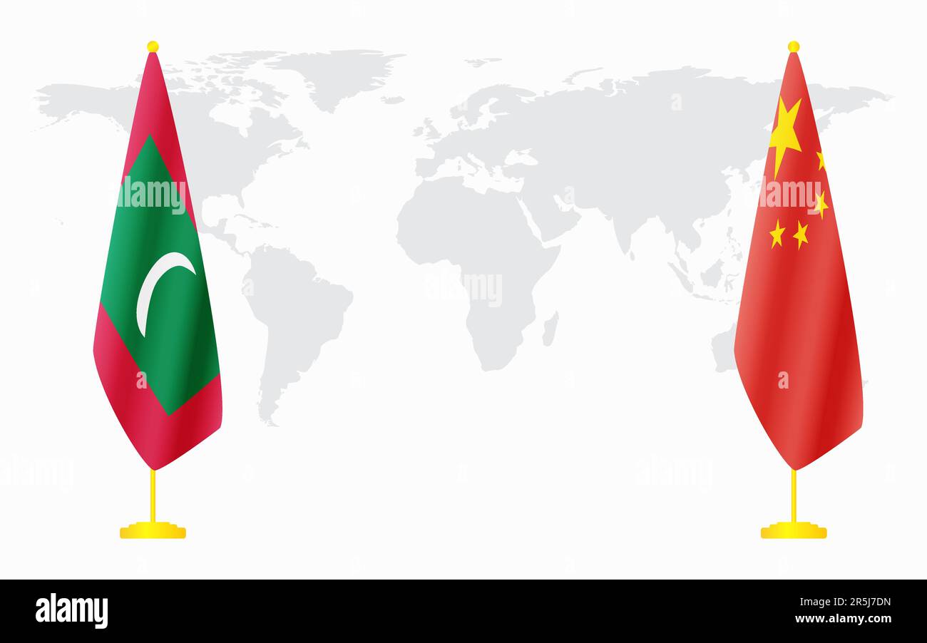 China and Maldives flags for official meeting against background of ...