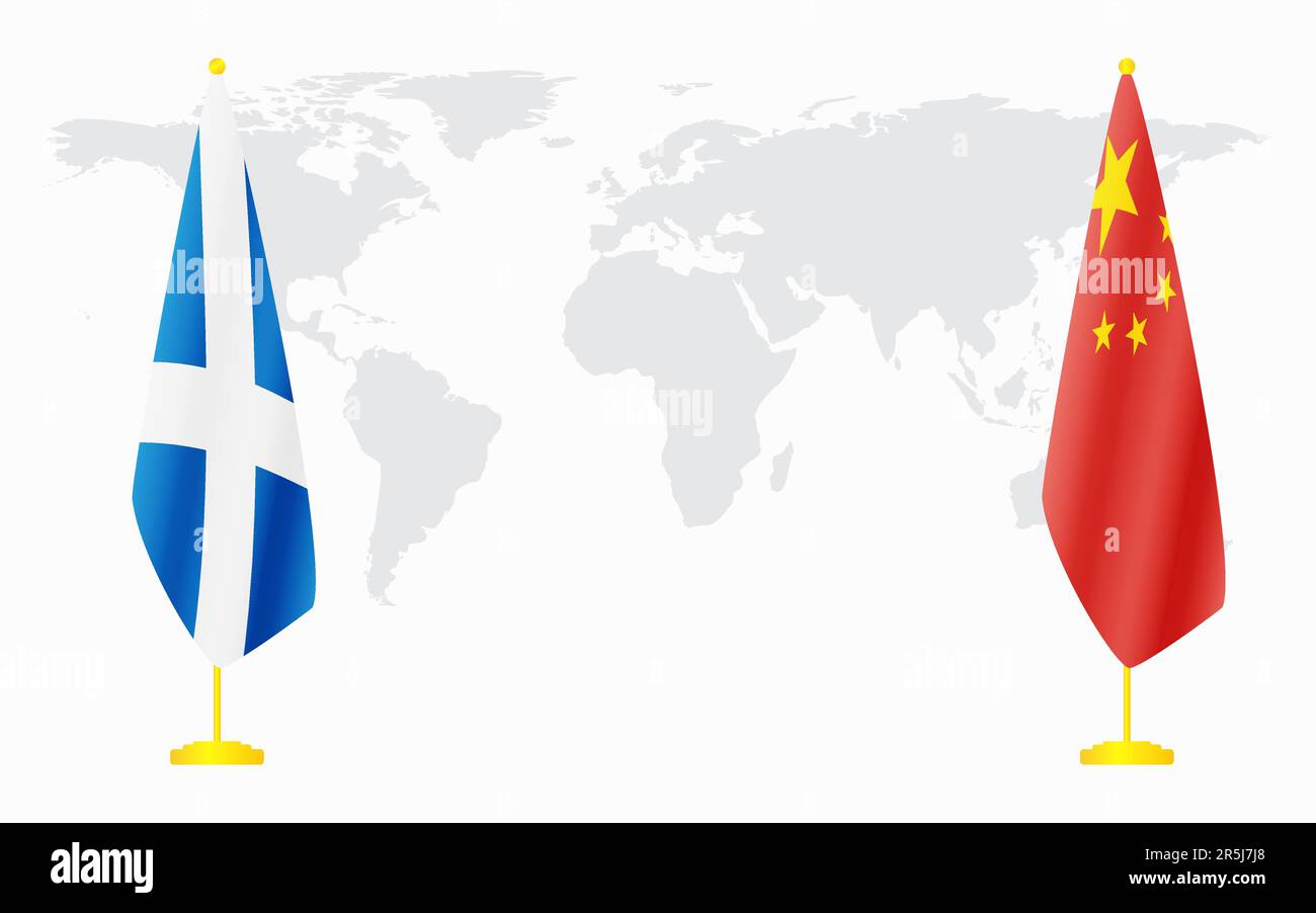 China and Scotland flags for official meeting against background of ...