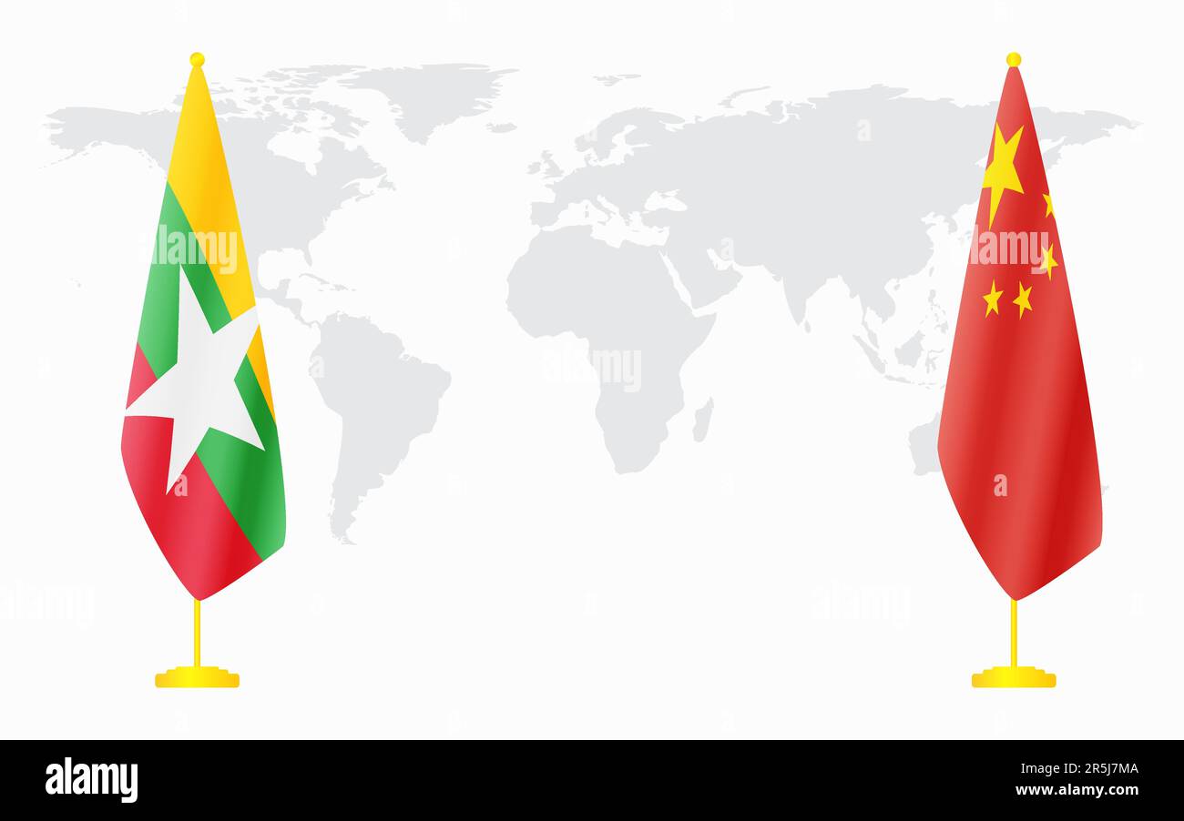 China and Myanmar flags for official meeting against background of ...