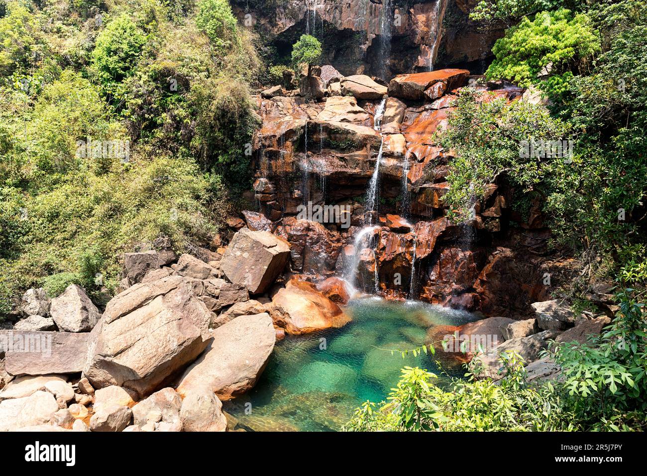Scenic view over beautiful Prut waterfall with turquoise natural ...