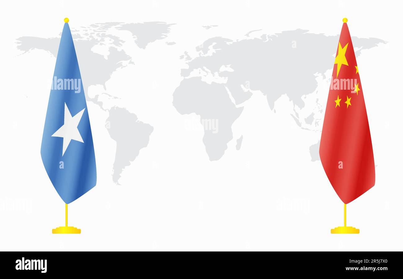 China and Somalia flags for official meeting against background of ...