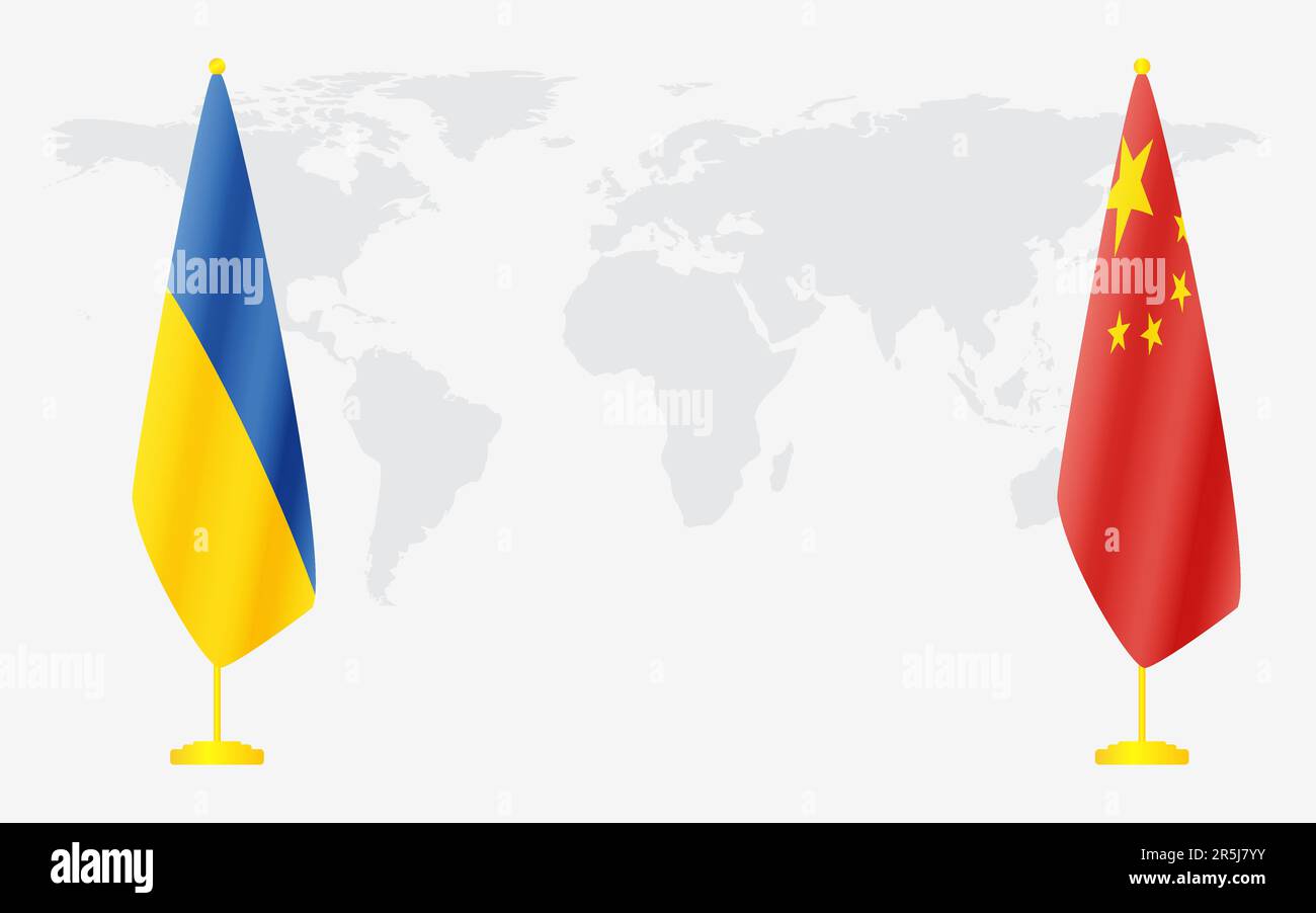 China and Ukraine flags for official meeting against background of ...