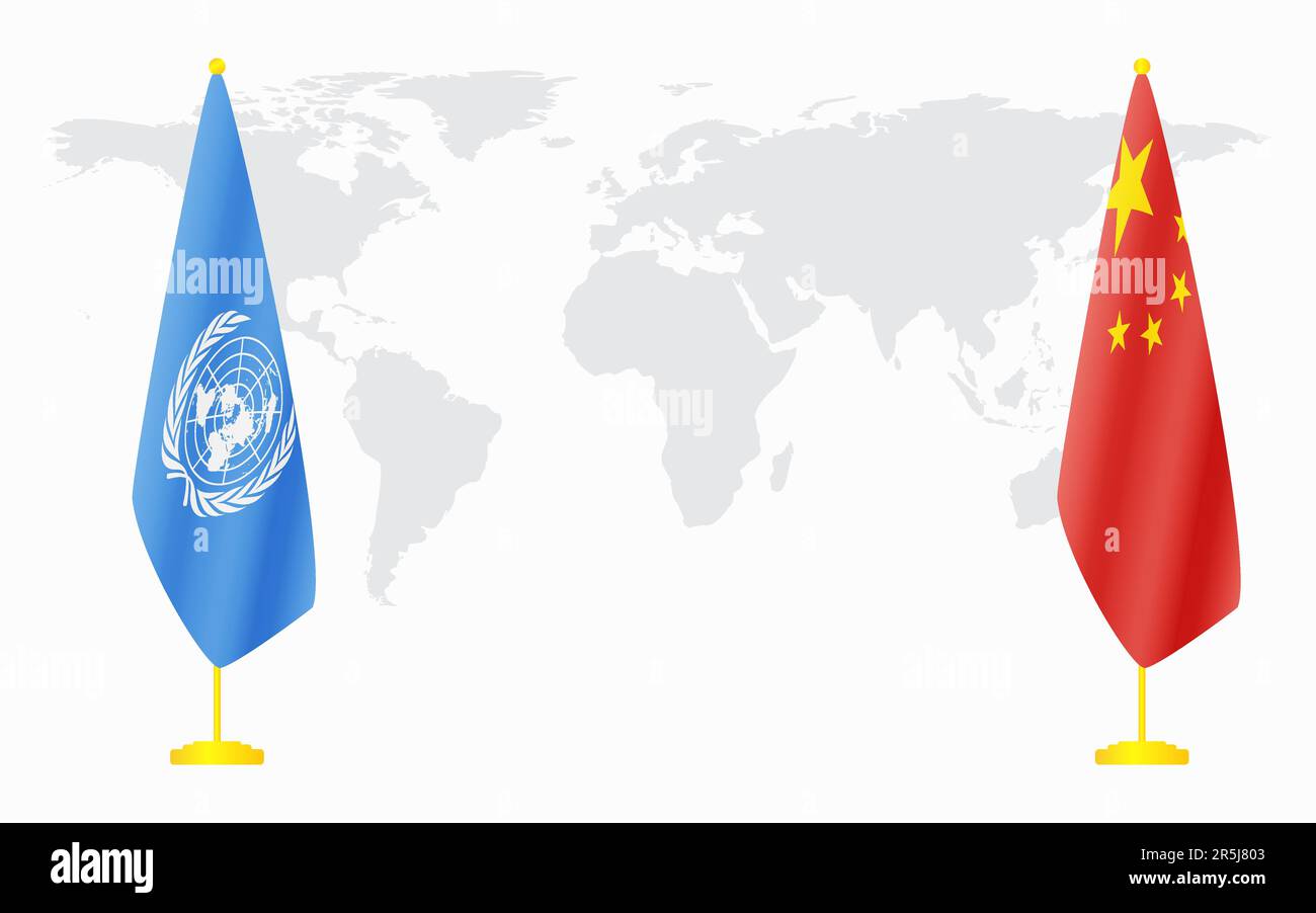China and United Nations flags for official meeting against background ...