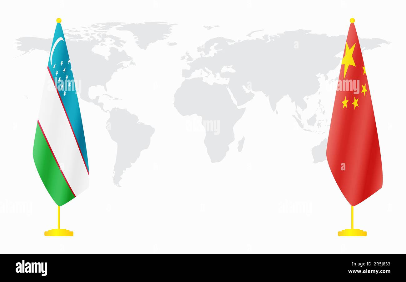 China and Uzbekistan flags for official meeting against background of ...