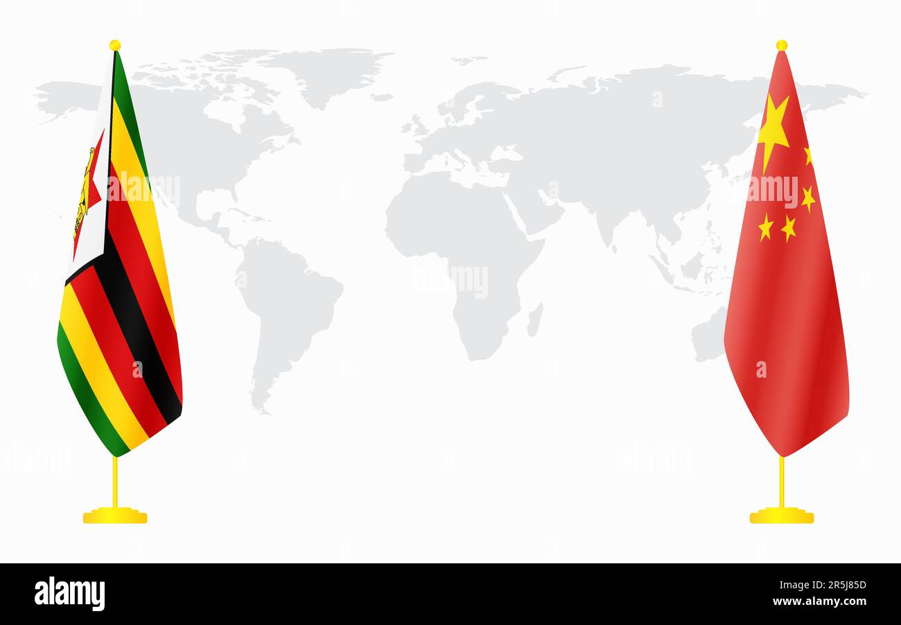 China and Zimbabwe flags for official meeting against background of ...