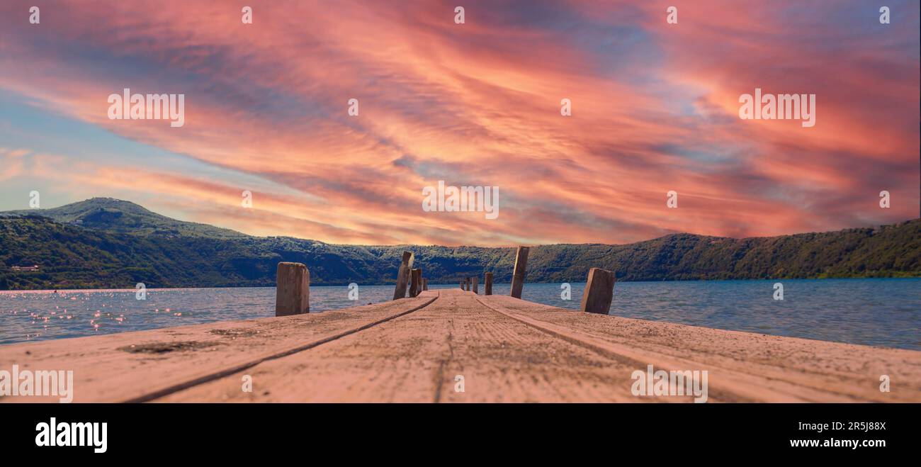 Empty pier at lake (camera on the ground Stock Photo - Alamy