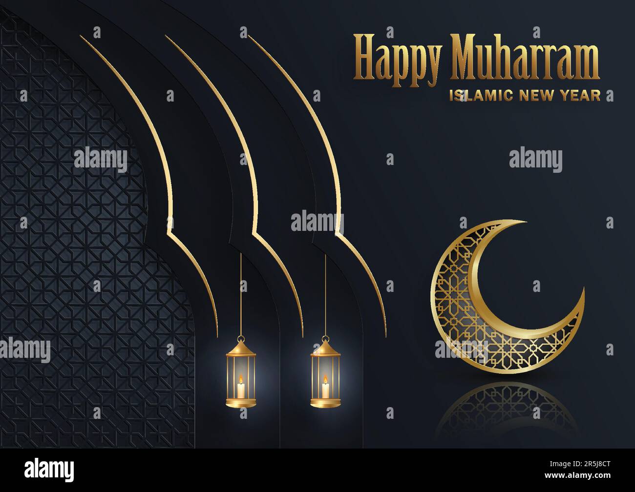 Happy Muharram, the Islamic New Year, new Hijri year design with gold ...