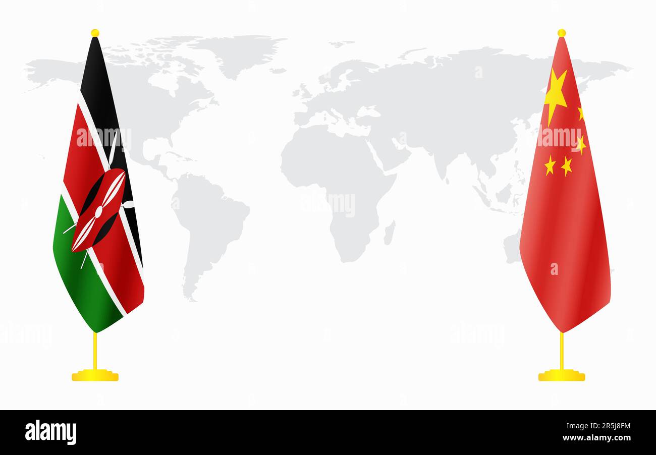 China and Kenya flags for official meeting against background of world ...