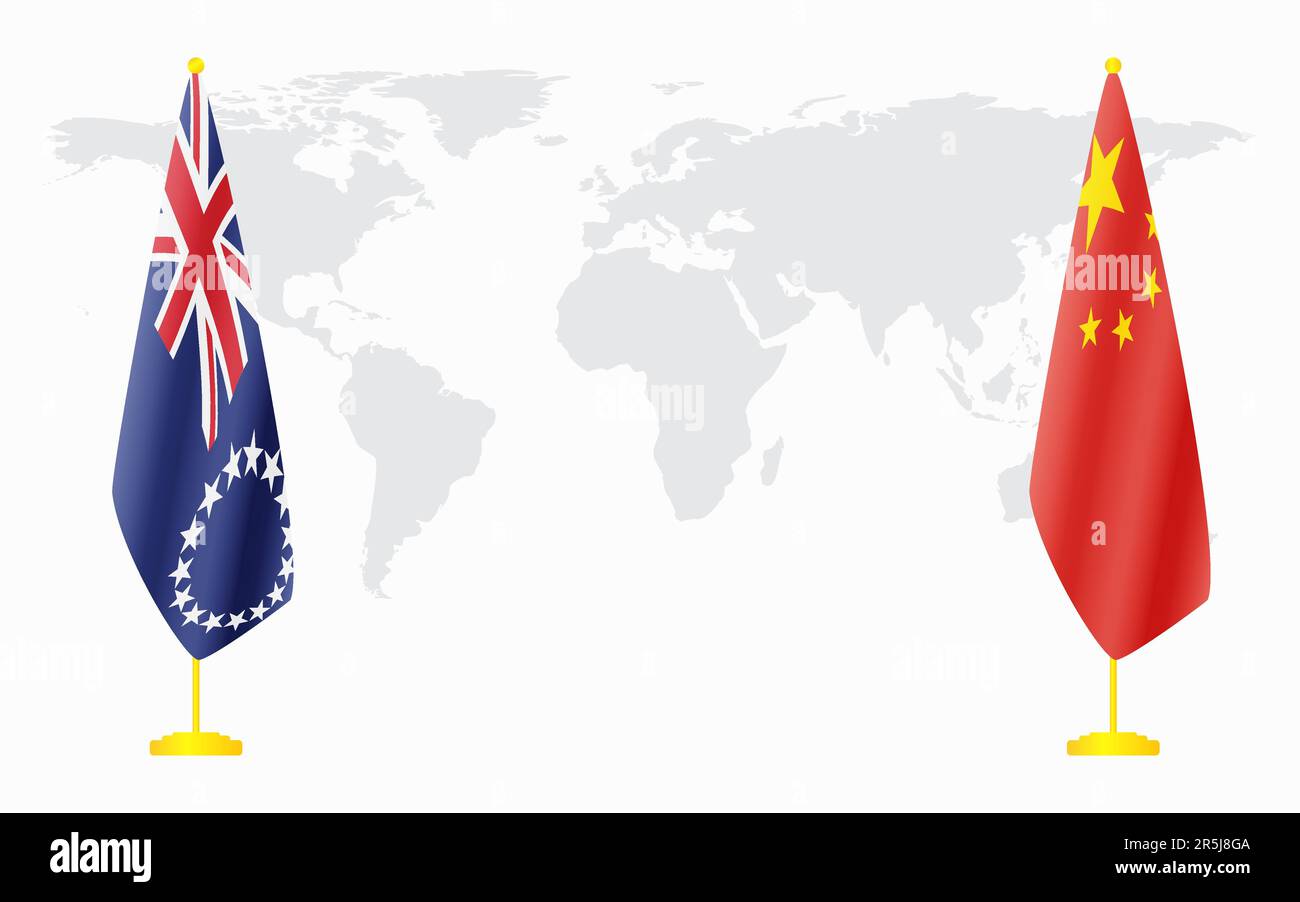 China and Cook Islands flags for official meeting against background of ...