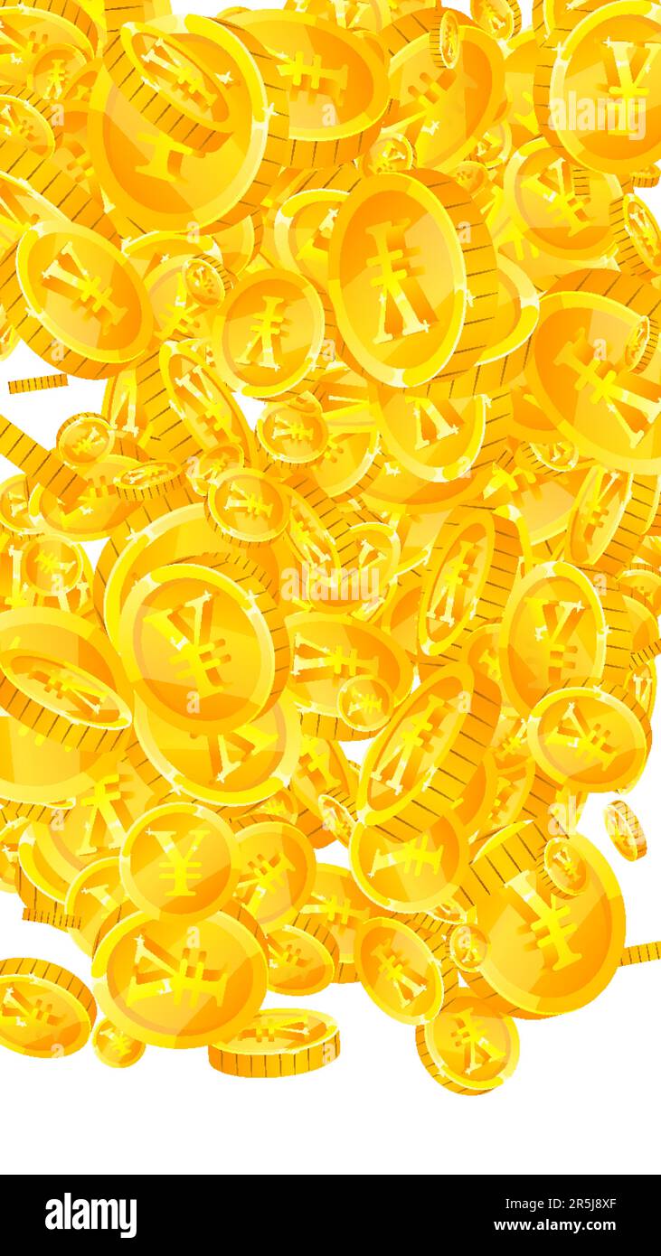 Chinese yuan coins falling. Scattered gold CNY coins. China money ...