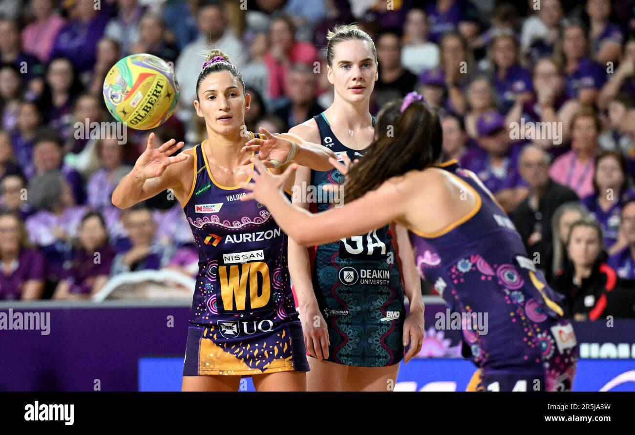 Kim Ravaillion (left) of the Firebirds in action during the Super ...