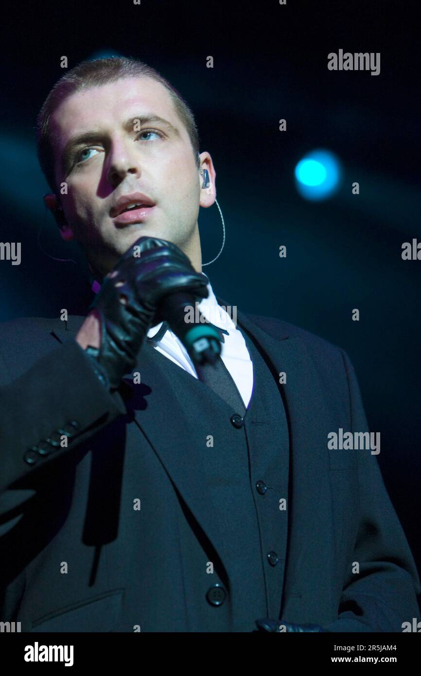 Mark Feehily of Irish pop band, Westlife, performing on stage at the ...