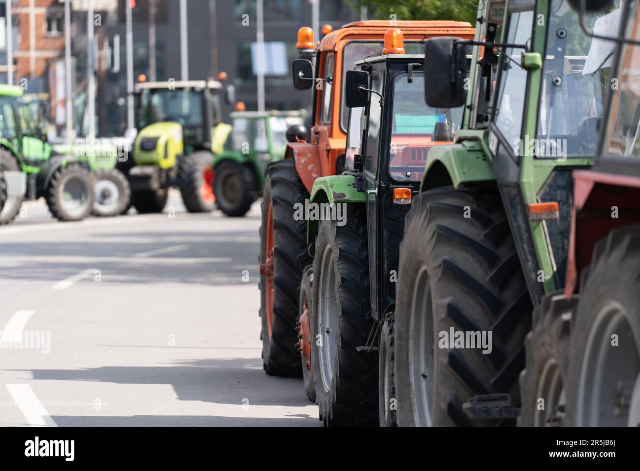 Farmers blocked traffic with tractors during a protest Stock Photo - Alamy
