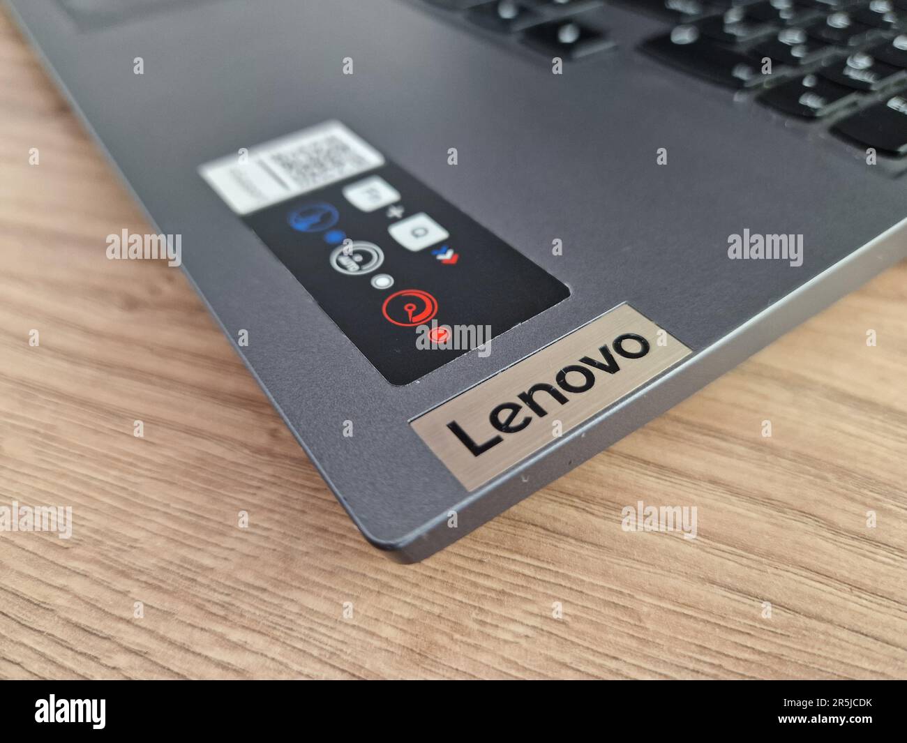 Konskie, Poland - May 28, 2023: Lenovo brand signage on laptop pc ...
