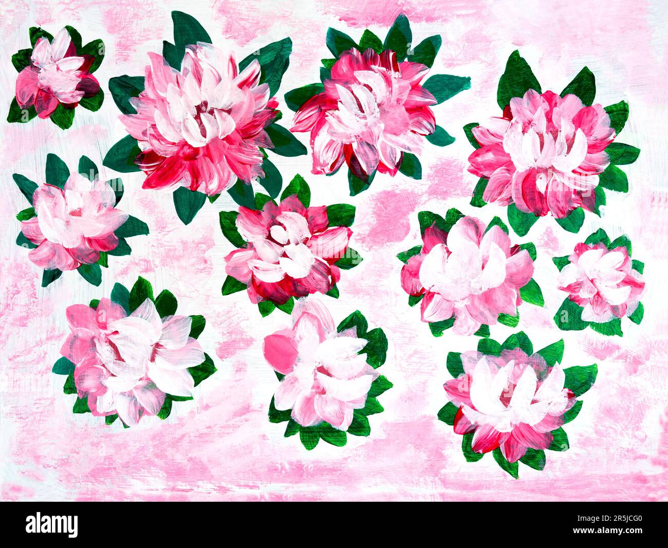 Abstract pink flowers, original hand drawn, impressionism style, color ...