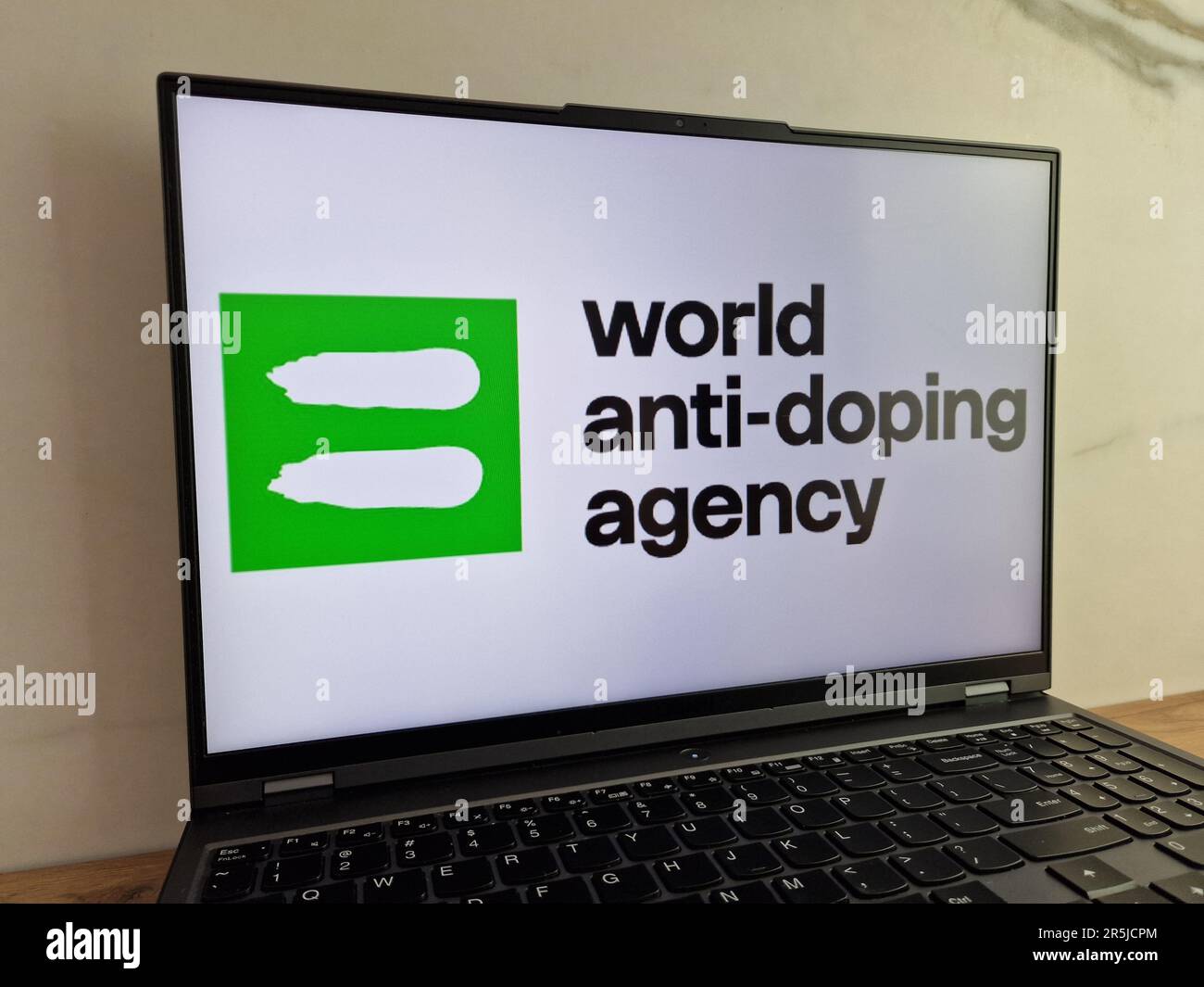 Konskie, Poland - May 28, 2023: WADA World Anti-Doping Agency logo displayed on laptop pc screen ...