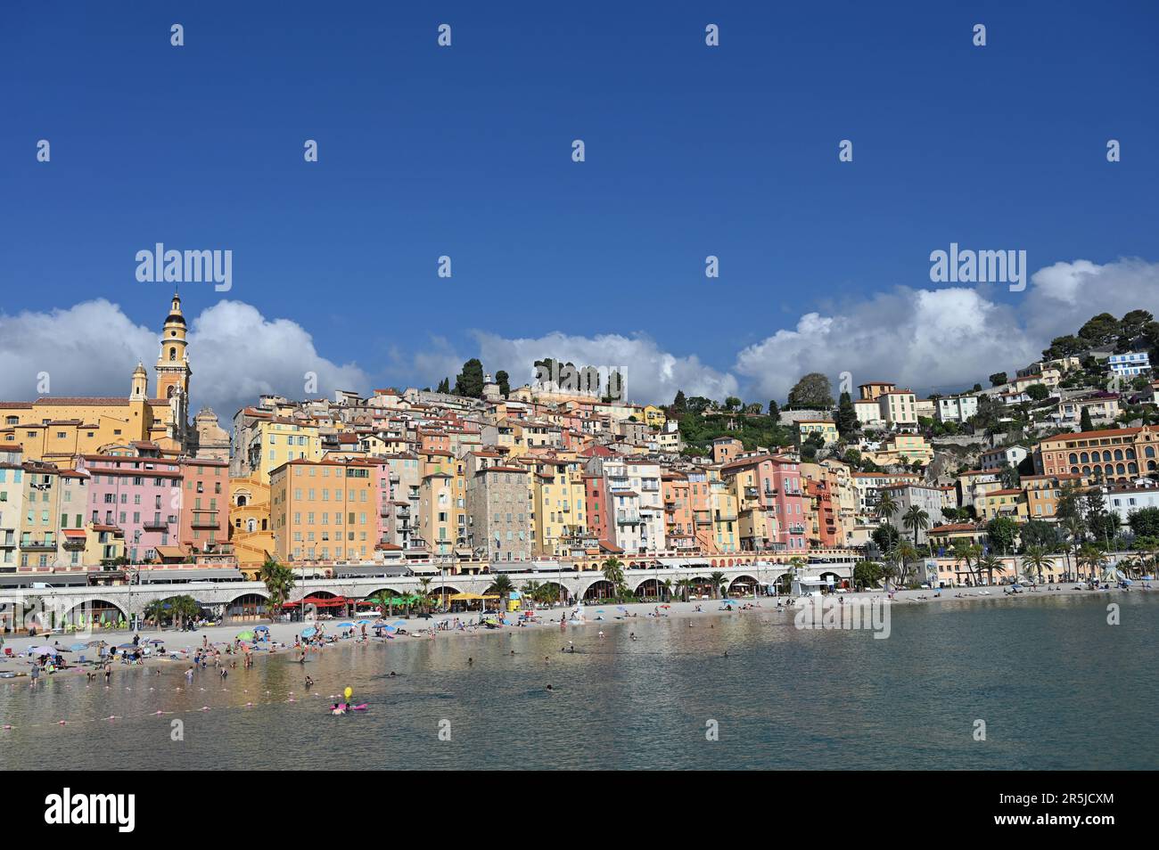 Beach in Menton France cityscape summer season Stock Photo - Alamy