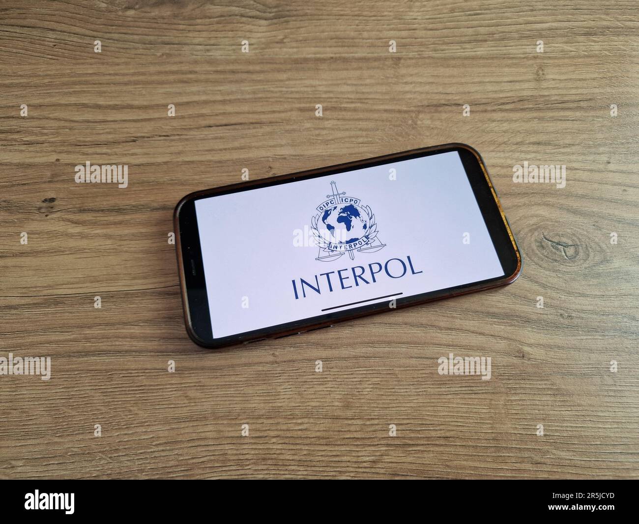 Konskie, Poland - May 28, 2023: Interpol organization logo displayed on ...