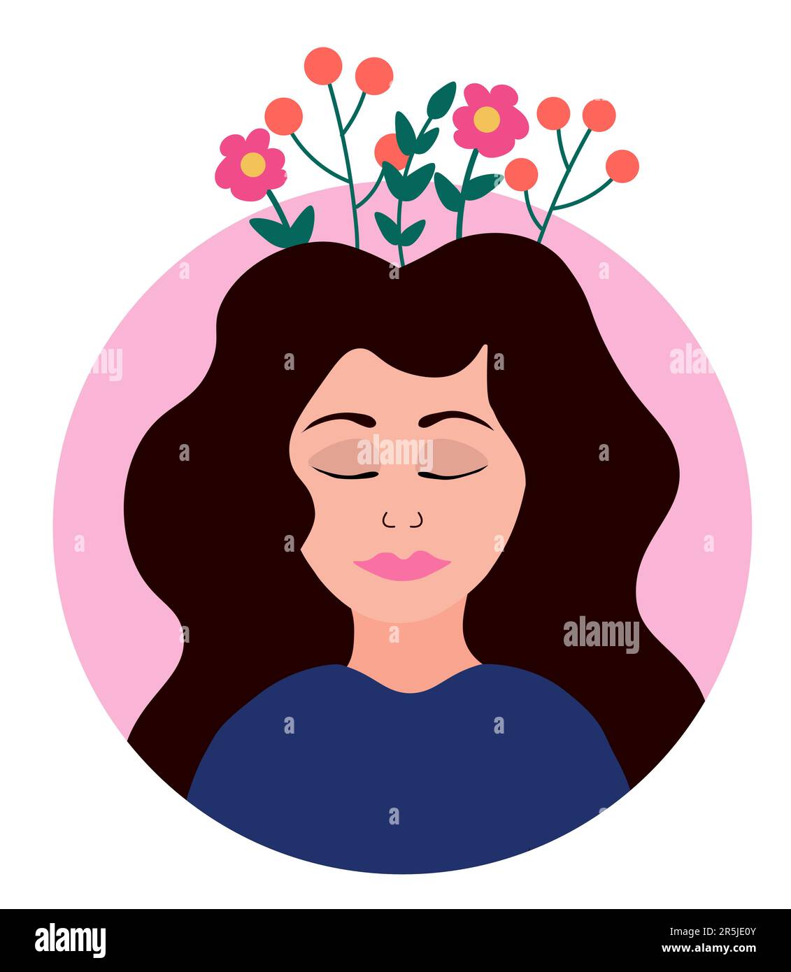 Girl with flowers in her head. Psychology and self-confidence. Mental ...