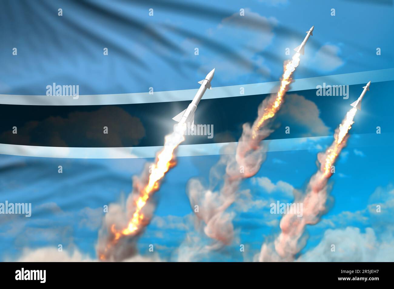 Modern strategic rocket forces concept on blue sky background, Botswana ...