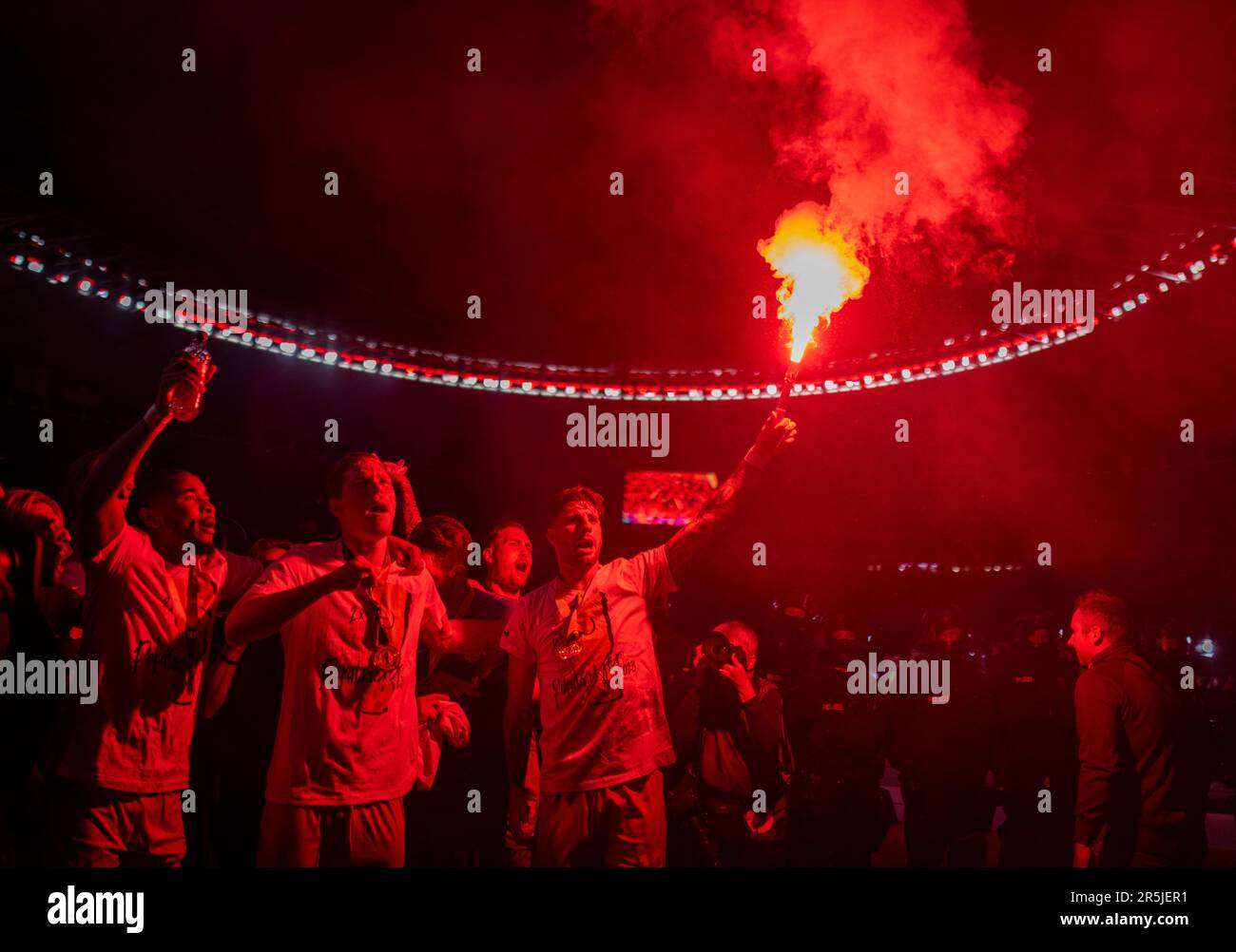 Berlin, Germany. 3rd Jun, 2023. Dominik Szoboszlai (RBL) zündet ...