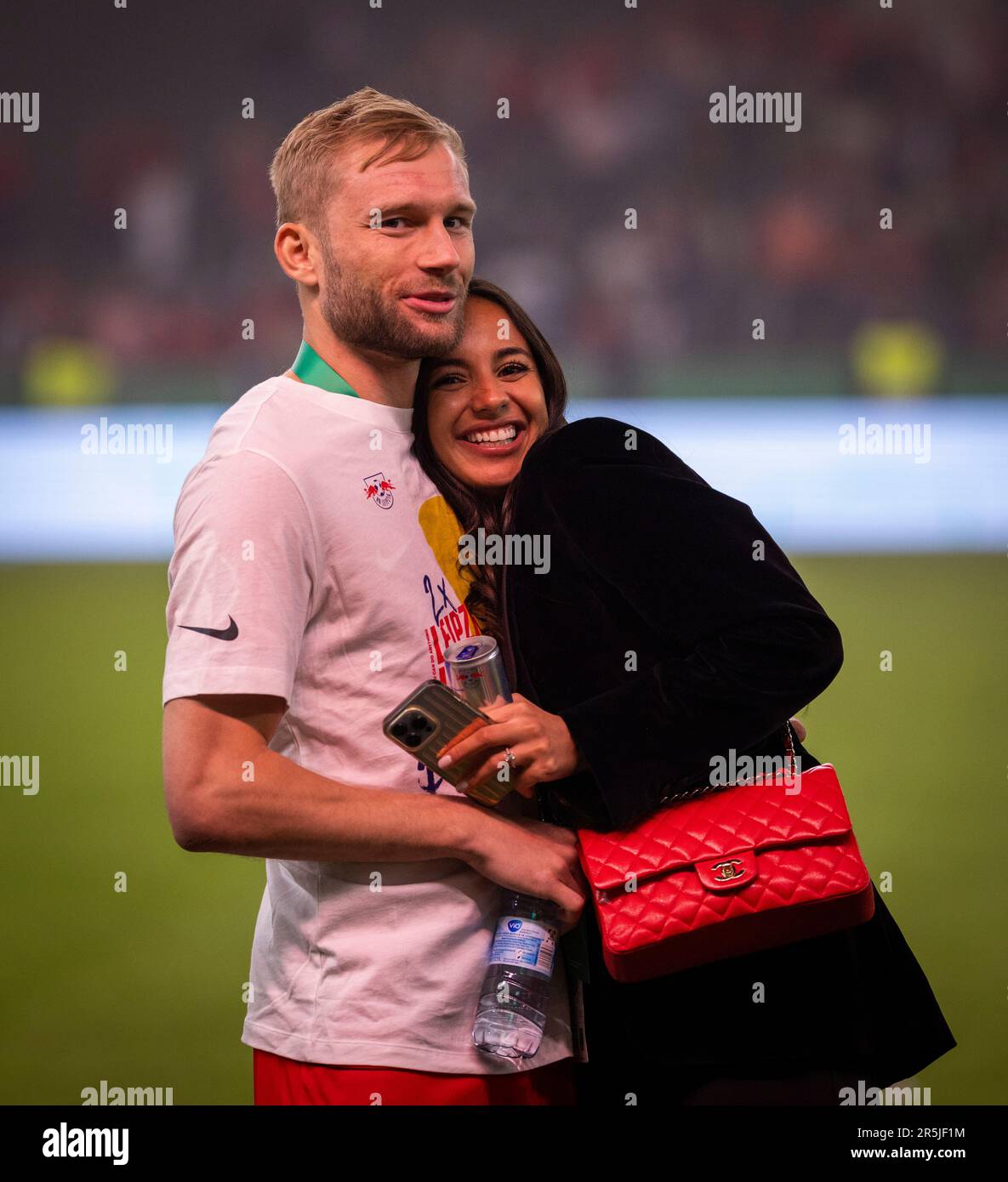 Berlin, Germany. 3rd Jun, 2023. Konrad Laimer (RBL) mit Freundin Ines ...