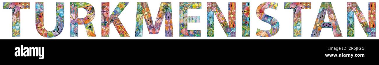 Vector word Turkmenistan. Hand-painted art design. Illustration for t ...