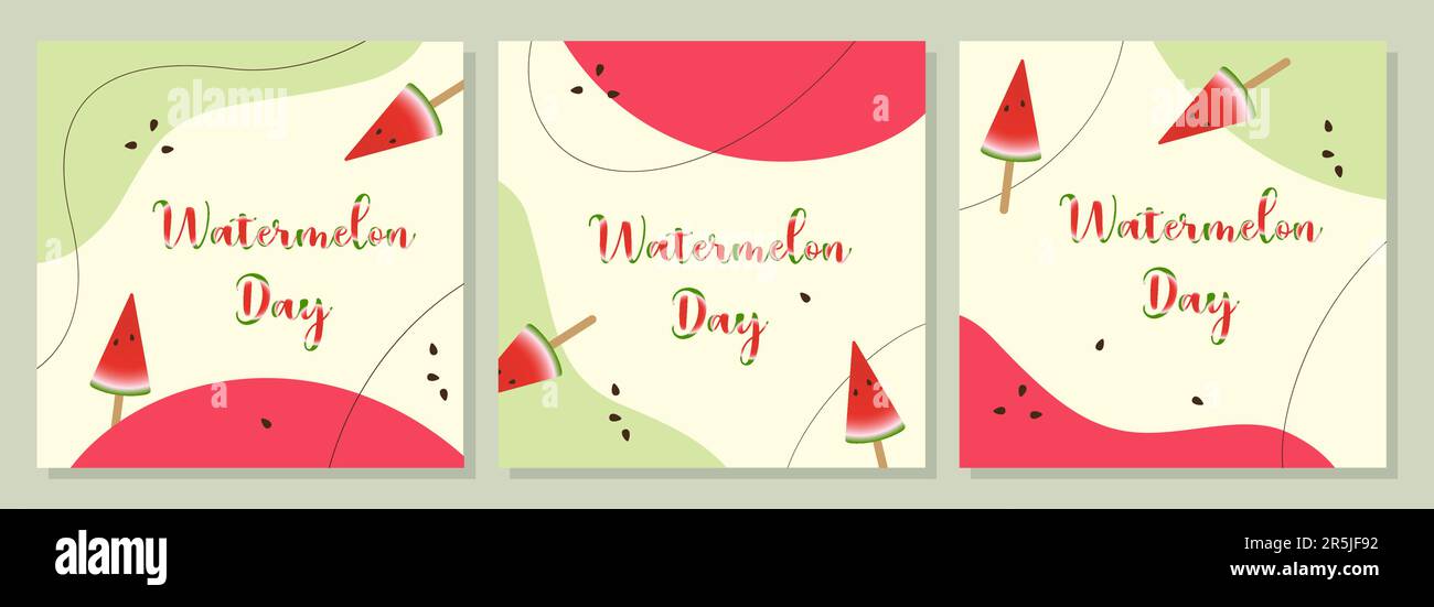 Posters Watermelon day, red and green background boho style, banners ...