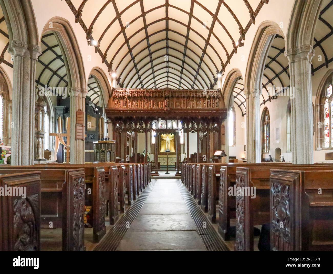 Interior of the St Mary Magdalene Church in Launceston, looking down ...
