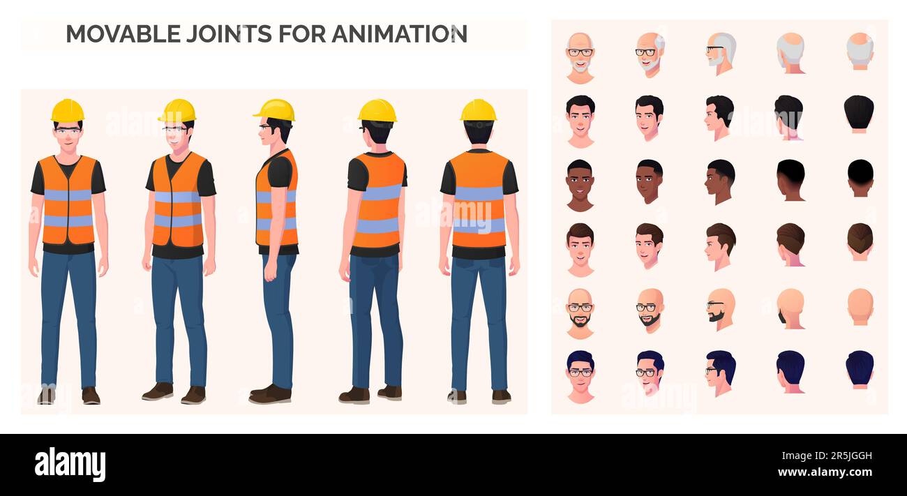 Construction Worker, Engineer Character Creation Pack with Man Wearing ...