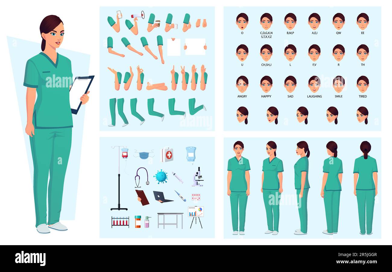 Nurse, Doctor Woman Character Creation Pack with Gestures, Face ...