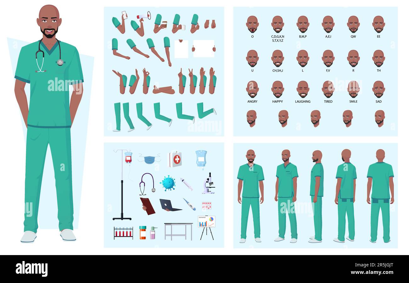 Doctor, Nurse Character Creation Pack with different Poses, Expressions ...