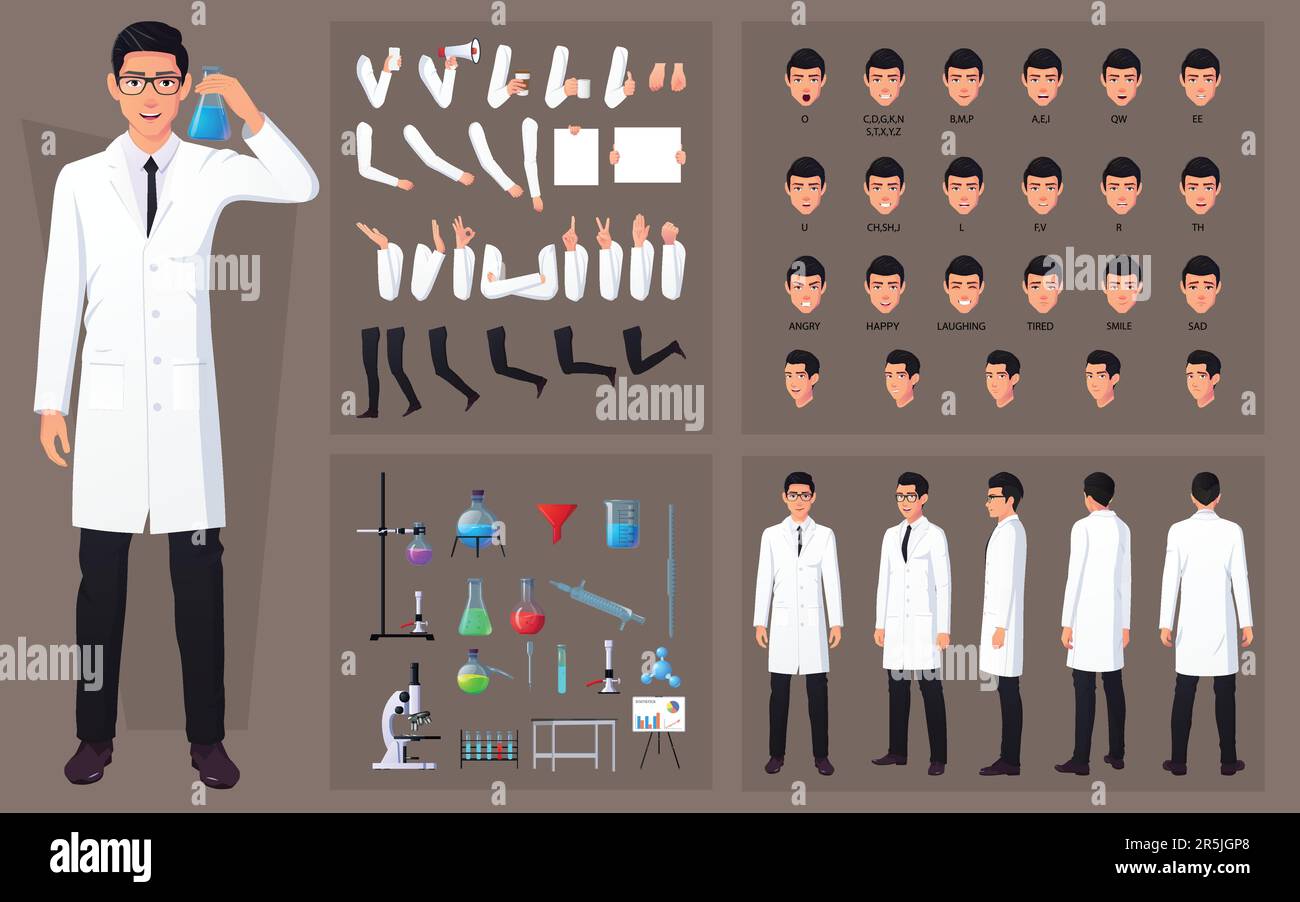 Scientist, Chemist, character Creation Set with Man wearing White Lab ...